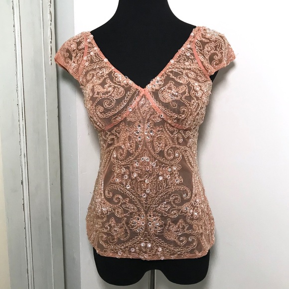 Vintage | Tops | Beaded Sheer Top Peach Silver Small | Poshmark